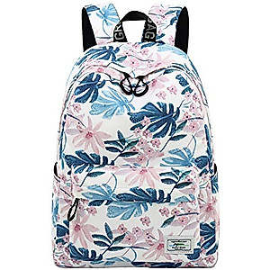 mygreen Backpacks for Kids, Flowers and Leaves Backpack Light Daypack School Bag Shoulder Bags Handbag White-Medium