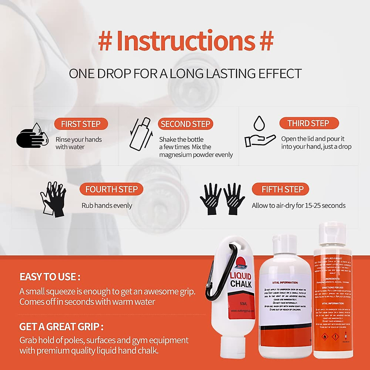 Liquid Chalk, Mess-Free Gym Chalk for Weightlifting, Sports Chalk, Gym Chalk,Work Out Chalk Liquid Fit Grip, Rock Climbing Chalk, Sweat-Resistant and Long Lasting for Stronger Grip (50ml / 1.76 OZ)