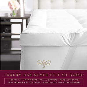 Park Hotel Collection 2 Inch Down Alternative Featherbed Mattress Topper - Ultra Plush 100% Long-Staple Cotton 2 inch Pillowtop Bed Topper-Pad - Hypoallergenic - King