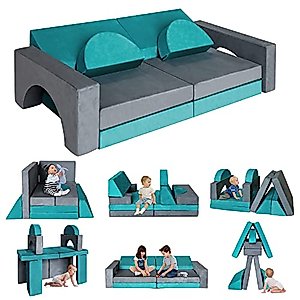 RELIANCER 8PCS Modular Kids Play Couch,Kid's Foam Couches for Playroom,Toddler to Teen Sectional Sofa Play Set,Childrens Nugget Couch,Playhouse Foam Block Playset,Fort Couch,Baby Climbing Couch Set