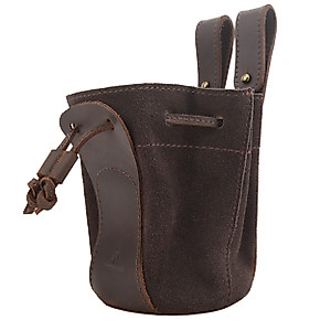 Cowhide Leather Ammo Gun Shell Pouch Bag, Drawstring Bag Cartridge Storage Case Attached Belt Waist (Small - 4.5")