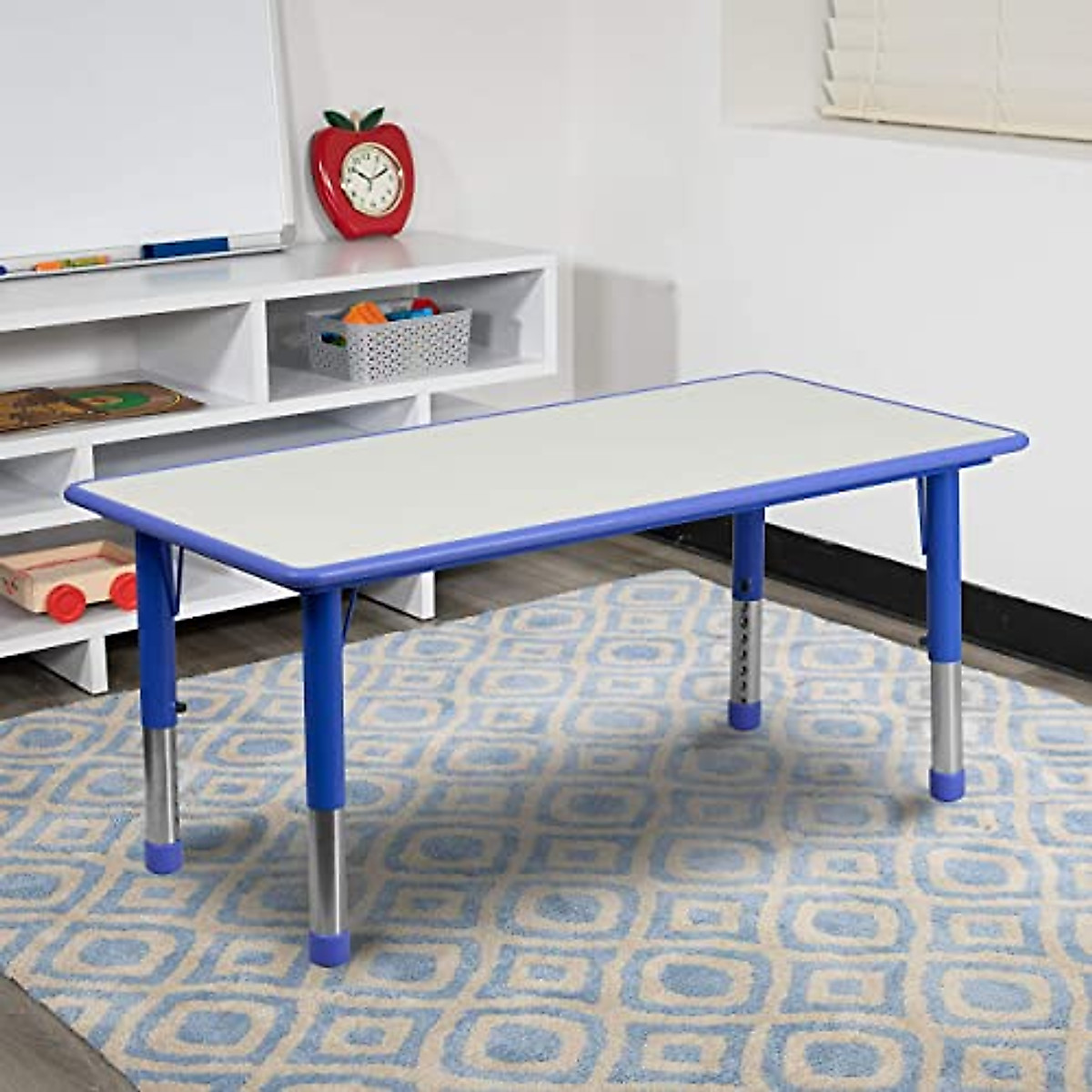 Flash Furniture 23.625''W x 47.25''L Rectangular Blue Plastic Height Adjustable Activity Table with Grey Top