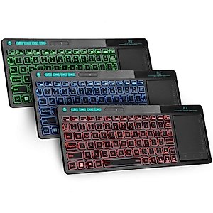 Rii K18 Plus Wireless 3-LED Color Backlit Multimedia Keyboard with Multi-Touch Big Size Trackpad,Rechargable Keyboard for Android TV Box,PC,Smart TV,Xbox,Raspberry Pi, HTPC IPTV,Windows, MacOS (2.4G)