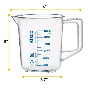 EISCO Measuring Jug, 600ml - Polypropylene - Screen Printed Graduations, Spout & Handle for Easy Pouring - Excellent Optical Clarity