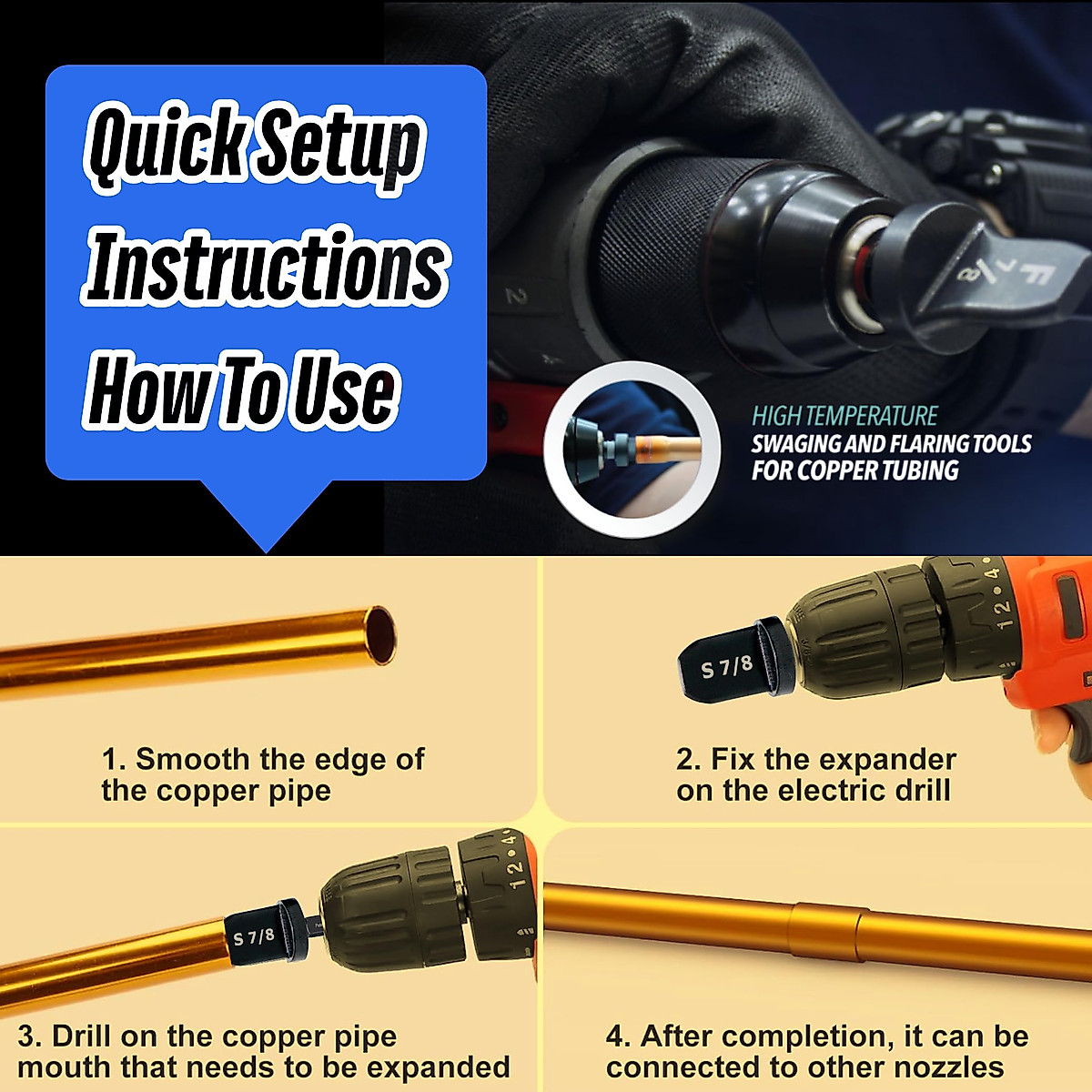SPIN F6000 6-Piece Drill Bit Flaring Set 1/4, 3/8, 1/2, 5/8, 3/4, 7/8-Inch