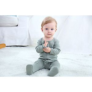 O2 BABY Baby Boys Girls Organic Cotton Zip Front Sleeper Pajamas, Footed Sleep 'n Play（0-3 Months, Sage）