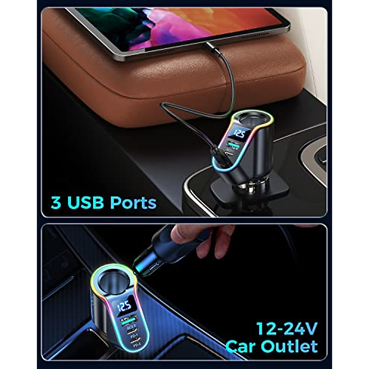 Cigarette Lighter Splitter, 150W 4 in 1 Cigarette Lighter USB Charger 12V Car Charger Adapter, PD3.0 & QC3.0 30W Super Fast USB C Car Charger Compatible with iPhone14 Pro Max/Pro/Samsung/GPS/Dash Cam