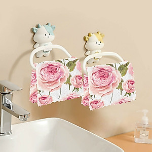 SUABO Pink Rose Flower Floral Kitchen Dishcloths, 6 Pack Dish Towels Quick Drying Tea Towels Absorbent Cleaning Towels Tableware Towel for Kitchen Bathroom