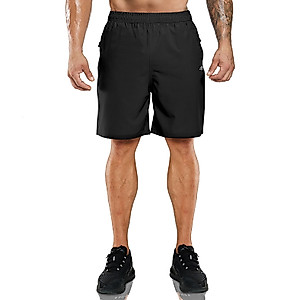 Haimont Mens Black Athletic Shorts Quick Dry Running Shorts with Zipper Pocket Lightweight Workout Linerless L
