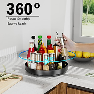 Ovicar Lazy Susan Turntable Organizer - 11 inch Rotating Spice Rack Metal Lazy Susan for Cabinet Pantry Kitchen Countertop Bathroom Refrigerator Table Storage, Black