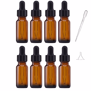 8pack 1/2oz amber Glass Dropper Bottle with Glass Pipette Eye Dropper Bottles Refillable for Essential Oil, Liquid Aromatherapy Fragrance Colognes & Perfumes[free A dropper and a funnel] (1/2oz)
