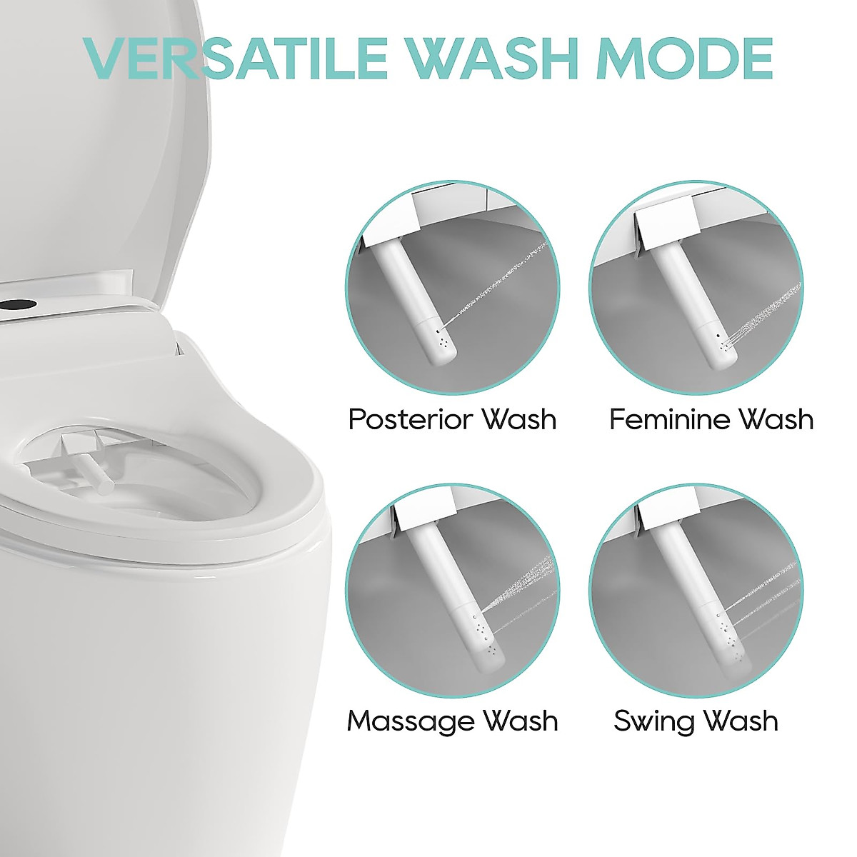 DELUXE LIVING Smart Bidet Toilet Seat with Wireless Remote and Side Panel, Multiple Cleaning Modes, Adjustable Heated Seat, Warm Water and Air Dryer, LED Night light, Fits Elongated Toilets