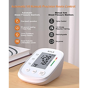 Blood Pressure Monitor, AILE Blood Pressure Machine Upper Arm Large Cuff(8.7"-16.5"), High Automatic Blood Pressure Monitors Cuff for Home Use, (BP) Manual Arm Blood Pressure Monitors, 2 * 99 Memory