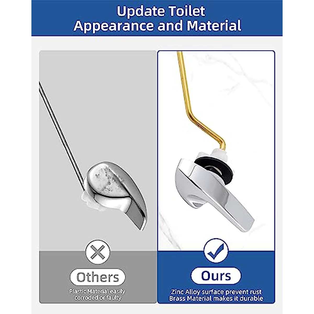 Hibbent Toilet Handle Replacement, Side Mount Tank Flush Lever Handle Compatible with Kohler Toilet Tank, Toilet Trip Lever with Stainless Steel Flapper Chains, Toilet Repair Handle, Chrome