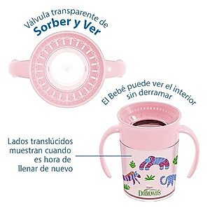 Dr. Brown's Milestones Cheers 360 Cup Spoutless Transition Cup with Handles for Easy Grip and Leak-Free Learning, Pink Safari, 7 oz/200 mL