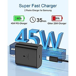 45W Samsung Charger 2 Pack Super Fast Charger Type C for Samsung Galaxy S23 Ultra Charger S22 Ultra, S23/S23+/S22/S22+/S21,Z Fold 4/Z Flip 4,Galaxy Tab S8/S8+/S7/S7+,PPS Wall Charger with 6ft Cable