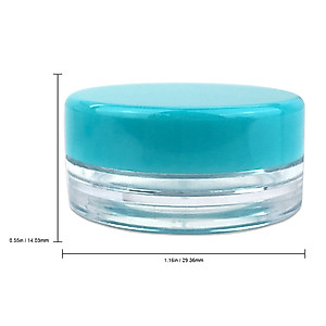 (100 Pieces Jars + Lid) Beauticom 3G/3ML Round Clear Jars with Teal Sky Blue Screw Cap Lids for Scrubs, Oils, Toner, Salves, Creams, Lotions, Makeup Samples, Lip Balms - BPA Free
