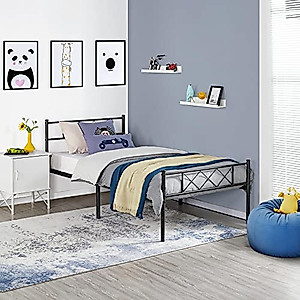 Yaheetech Twin XL Metal Platform Bed Frame Mattress Foundation with Headboard and Footboard No Box Spring Needed Under Bed Storage Steel Slats Black