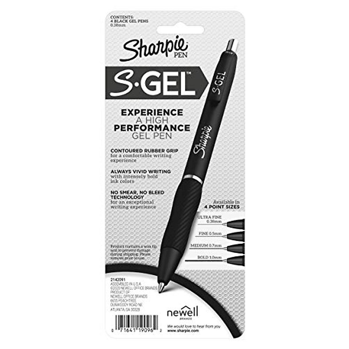 SHARPIE S-Gel, Gel Pens, Ultra Fine Point (0.38mm), Black, 4 Count