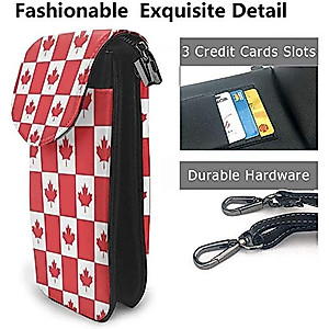 Canadian Flag Women Soft PU Leather Cellphone Purse Wallet Handbag Small Crossbody Shoulder Bag