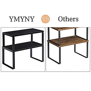 YMYNY Cabinet Shelf Organizer, Extendable Countertop Shelves Set of 2, Kitchen Spice Racks, Stackable, Storage Racks for Cupboard, Sink, Pantry, Bathroom, Black, Metal, HSR002B