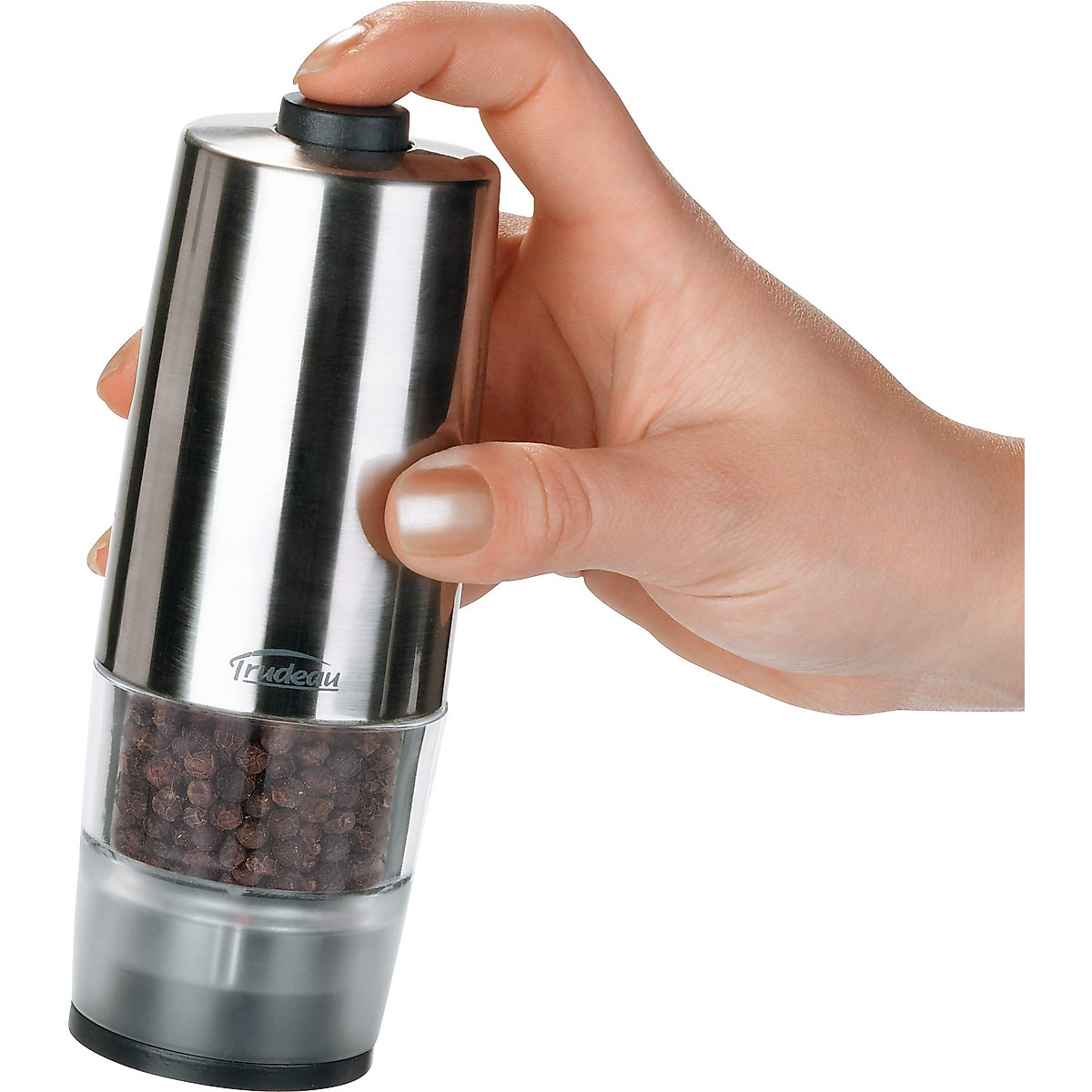 Trudeau One-Hand Battery Operated Pepper Mill, Stainless Steel Finish 7 by 2