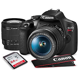 Canon T7 EOS Rebel DSLR Camera with EF-S 18-55mm f/3.5-5.6 is II Lens and Wide-Angle Lens Attachment + Battery Power Kit + 64GB SD Card Platinum Accessory Bundle