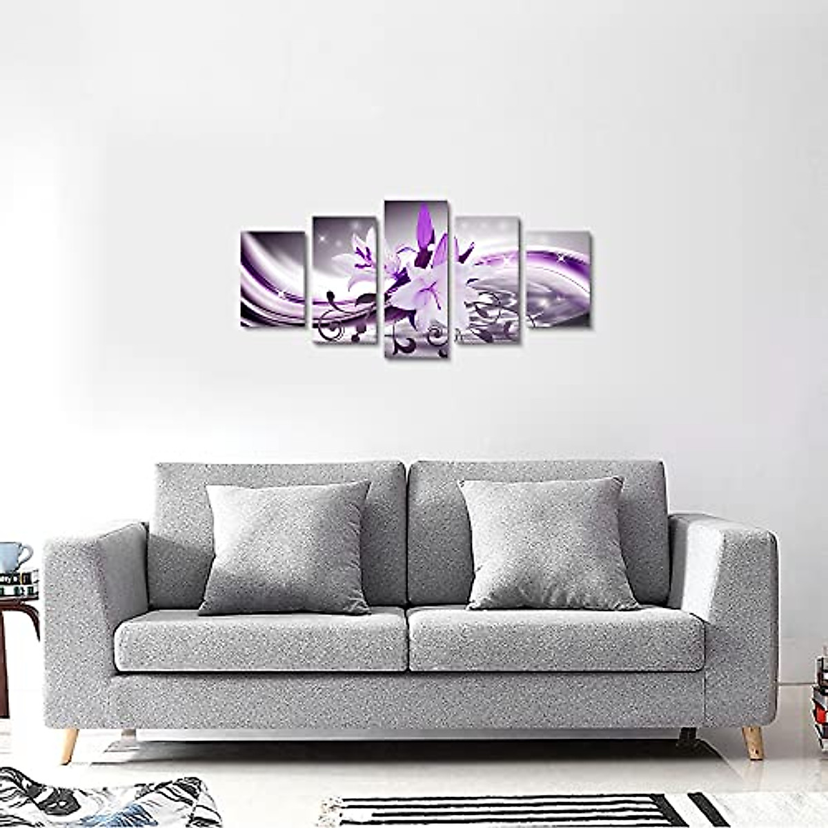 YongArt Abstract Light Purple Flower Poster - Blush Purple Floral Canvas Wall Art Over Bed Painting Wall Decor, Bedroom Wall Decor, Orchid Picture Artwork, Office Decor Art Picture (F,40x20inch)