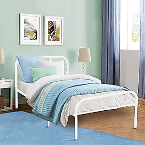 Voilamart Kids Twin Bed with Storage,Twin Metal Bed Frames with Headboard and Footboard, White Metal Platform No Box Spring Needed for Kids