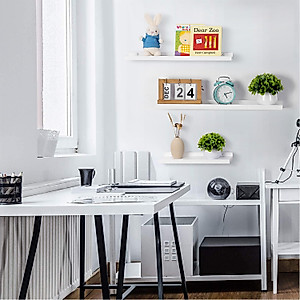 Gieanoo Picture Ledge Shelves, Floating Shelves for Wall,5.1" Deep Set of 2 16inch Solid Natural Wood Wall Shelves with Lip Bookshelves for Bedroom, Living Room, Nursery, Kitchen