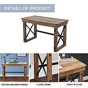 LOKATSE HOME Rustic Furniture Sturdy Modern Computer Table for Home Office, Wood and Metal Writing Desk with Drawer, Natural
