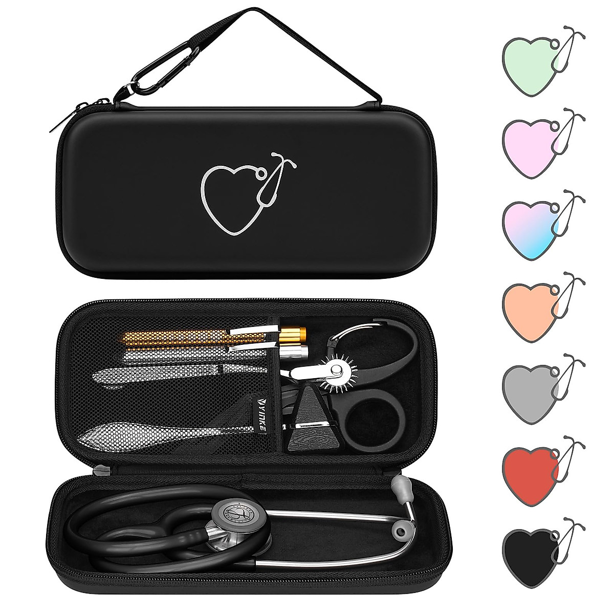 Stethoscope Case for 3M Littmann Classic III, Lightweight II S.E, MDF Acoustica Deluxe Stethoscopes, Extra Room for Nurse Accessories and Medical Equipment, Hard Carrying Case with Mesh Pocket, Black