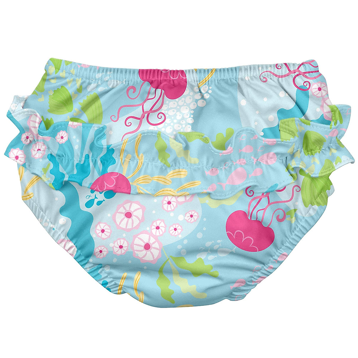 i Play by Green Sprouts Girls Reusable Absorbent Toddler Swim Diapers - Swimming Suit Bottom | No Other Diaper Necessary Aqua Coral Reef 3T