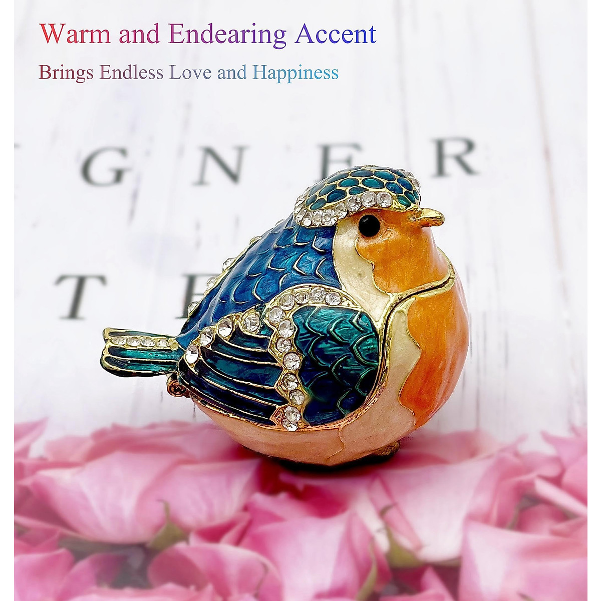 JWT Astyle Robin Bird Hinged Jewelry Box with Stones , Collectible Animal Trinket Box.Rings Earrings Storage Boxes,Bird Figurine Home Decor Gift.