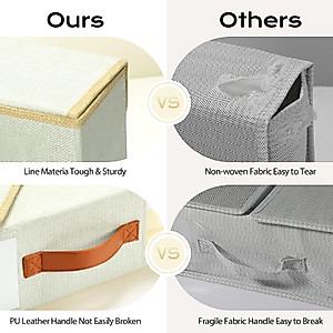 Yecaye 6 Pack Sheet Organizers and Storage, Bed Sheet Organizer for Linen Closet, Foldable Sheet Set Organizer with Clear Window and Label (Queen & King Size), Bedding Storage Box Container, Beige