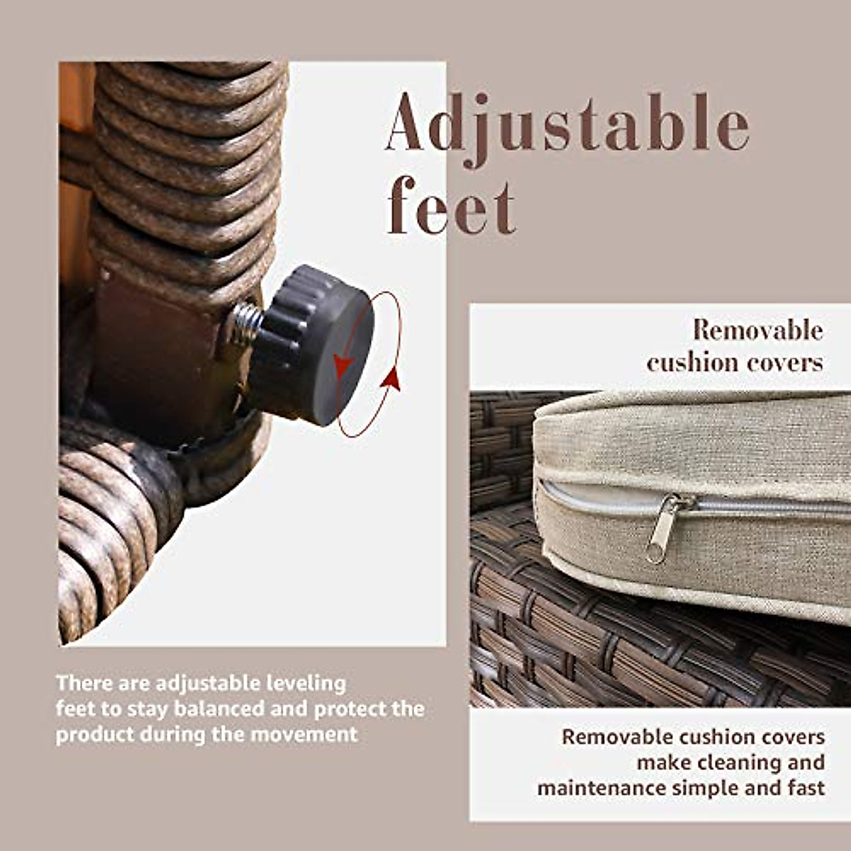 SUNSITT 4-Piece Outdoor Half-Moon Sectional Wicker Sofa Set Patio Furniture, Brown PE Rattan and Beige Cushions