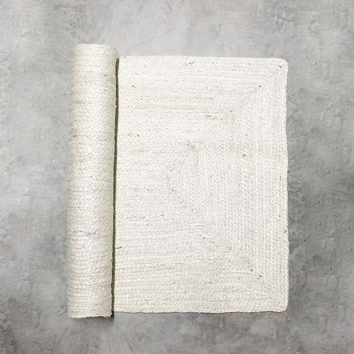 Indian White-Beige Scandinavian Rug. Pattern Hemp Jute Rug. Ivory&Beige Rug. Handwoven Rug. 100% Natural Rug (4' x 6'Braided Rug)