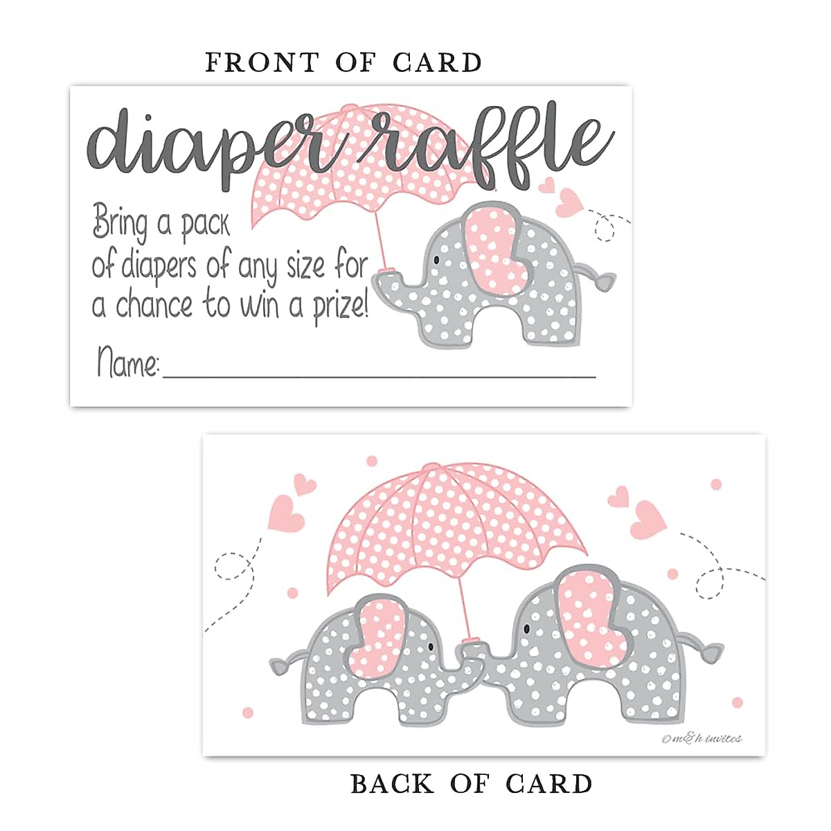 Pink Elephant Diaper Raffle Tickets (50 Count) - Girl Baby Shower Game