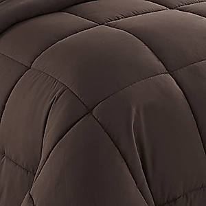 Sweet Home Collection 7 Piece Comforter Set Bag Solid Color All Season Soft Down Alternative Blanket & Luxurious Microfiber Bed Sheets, Brown, Twin XL