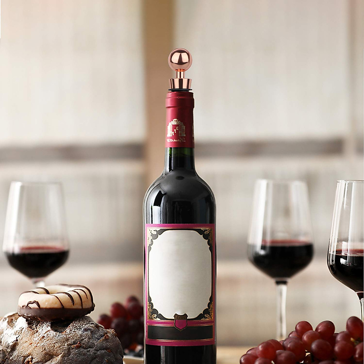 3 Pcs Wine Stopper Bottle Stopper Wine Saver, Yimerlen Silicone Vacuum Wine Bottle Corks, Reusable Wine Stopper Used for Bar, Holiday Party Keep Wine Fresh Suitable for Standard Bottle (Rose Gold)