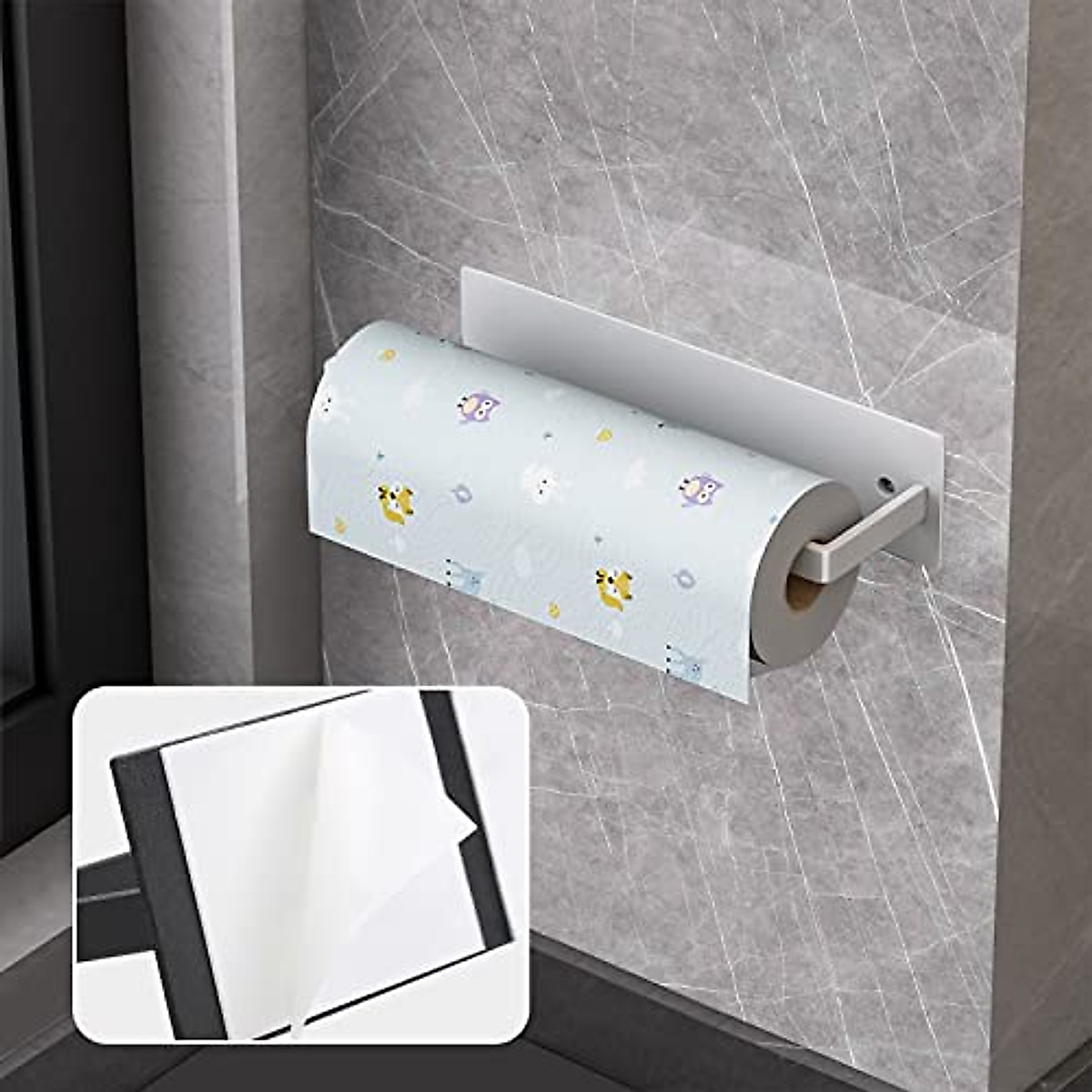 Self Adhesive Paper Towel Holder, Under Cabinet Paper Towel Holder for Kitchen, Stainless Steel Hanging Paper Towel Holder (White)