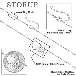 STORUP Heart Initial Necklaces for Women, S925 Sterling Silver Heart Initial A Pendant Necklace Tiny Heart Necklaces for Women Birthday Mothers Day Gifts for Women Women Jewelry Gifts