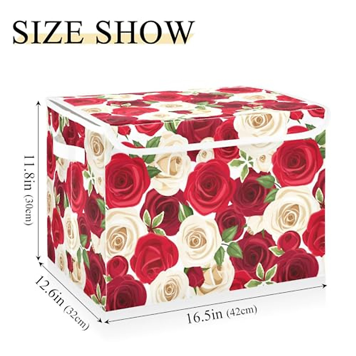 Sletend Storage Box Rose Floral Closet Storage Bins with Lids, Foldable Oxford Fabric Storage Box for Home Bedroom Closet Office (16.5x12.6x11.8 in)