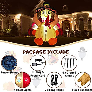 Buheco Thanksgiving Inflatable Turkey Lawn Decoration 6ft Giant Blow Up Turkey Inflatables Outdoor Yard Decorations with Pilgrim Hat Led Light for Happy Fall Holiday Indoor Outside Autumn Home Decor