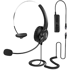 AGPTEK® Hands-Free Call Center Noise Cancelling Corded Monaural Headset Headphone for Desk Telephone with 4-Pin RJ9 Crystal Head