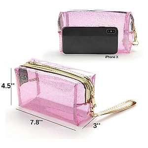 Lyellfe 8 Pack Waterproof Cosmetic Bags, PVC Glitter Iridescent Makeup Bags With Handle Zipper, Portable Holographic Gift Bags in Bulk, Small Toiletry Pouch Purse for Medicine, Travel, Woman