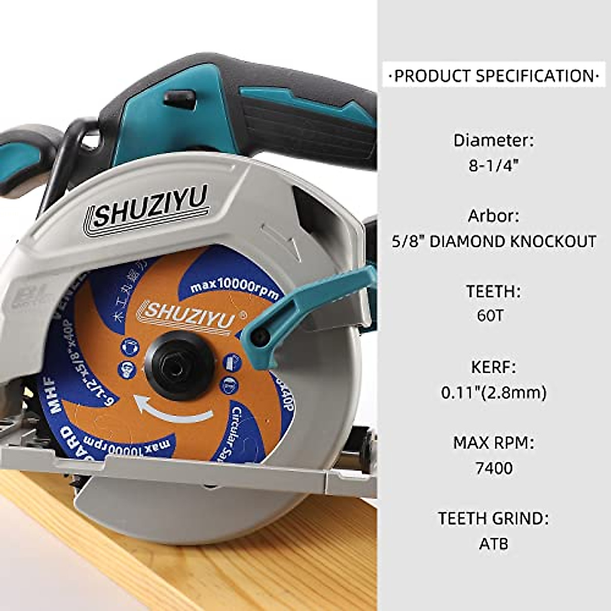 LSHUZIYU 8 1/4 Inch (210MM)-60T, Arbor 5/8"-Diamond, Smooth Cut Coating. Circular Saw Blade, Table Saw Blade, Miter Saw Blade, for Laminate, Veneer Board, Plywood, Hard Wood, MDF and HDF Cutting