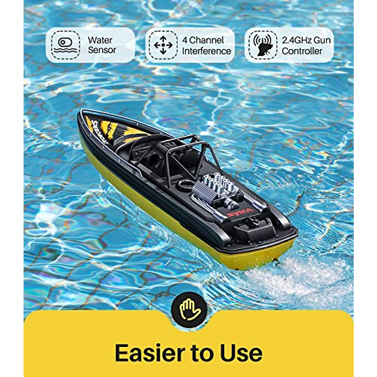 SYMA RC Boat for Adults and Kids, Q12 2.4GHz 1:28 Scale High-Speed Remote Control Boat with 40 Mins Play Time, Dual Motors, 2 Batteries, Low Battery Reminder, Gift Toys for Boys Girls