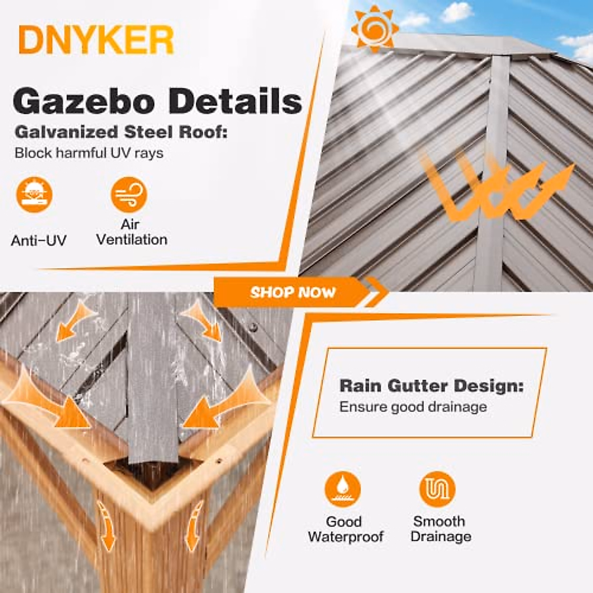 DNYKER Gazebo, Hardtop Gazebo with Curtain and Netting Double Galvanized Iron Surface Single Roof Aluminum Outdoor Gazebo with Aluminum Frame Grill Gazebo,for Garden, Patios, Lawns, Parties 12''x16''