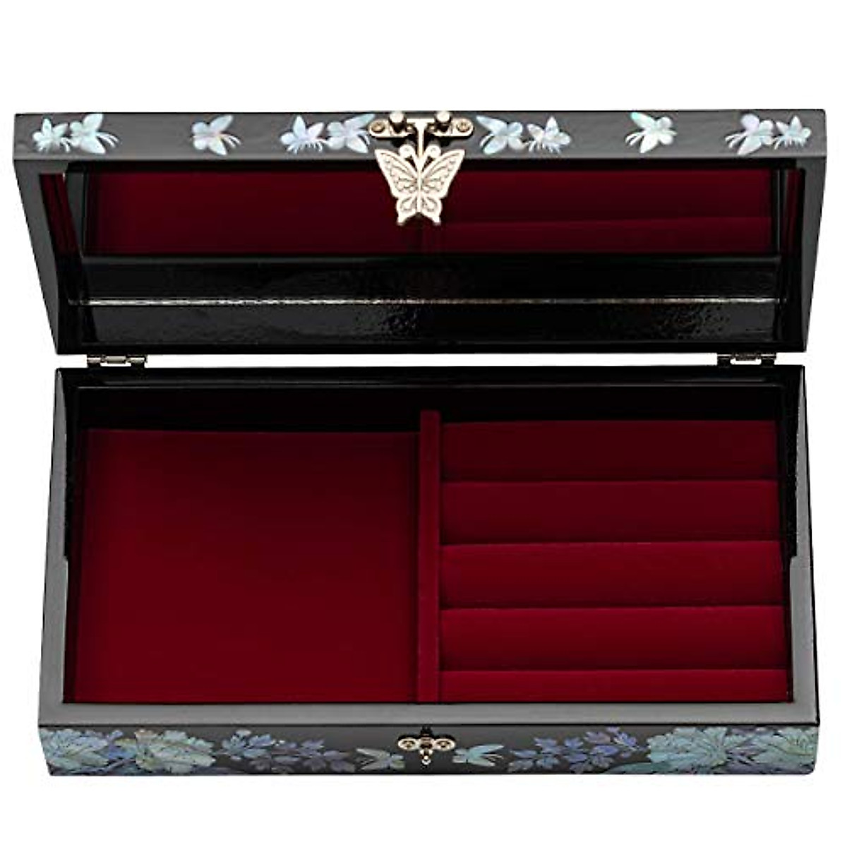 February Mountain Mother of Pearl Jewelry Organizer box - Handmade Large Wooden Box Romantic Anniversary Birthday Gifts for women (Peacock)